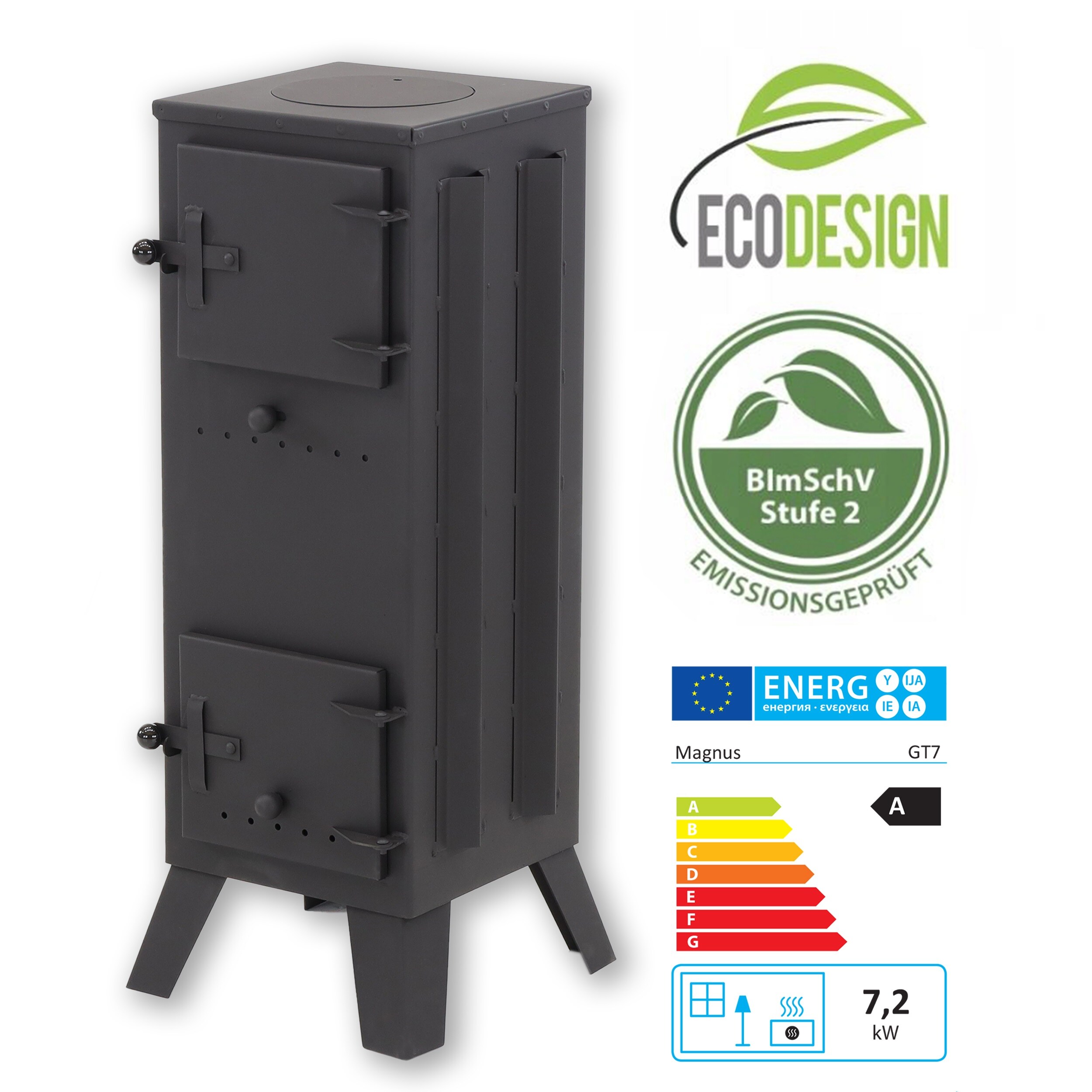 Preisvergleich für Markone Magnus Kaminofen mit Schamottstein GT7PR schwarz Ofen für Werkstatt ...