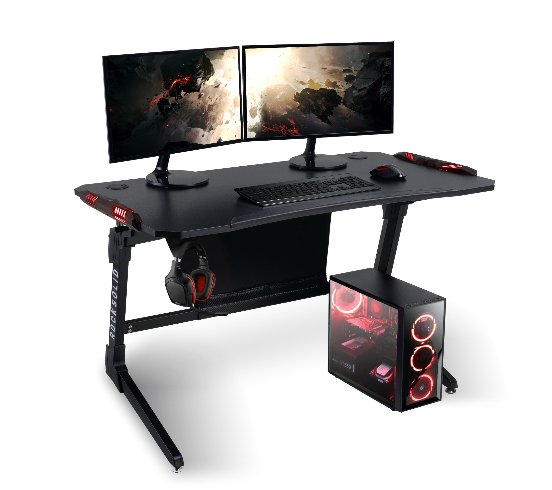 Elite Gaming-Tisch ROCKSOLID, Gamer-Schreibtisch, Carbon, LED ...