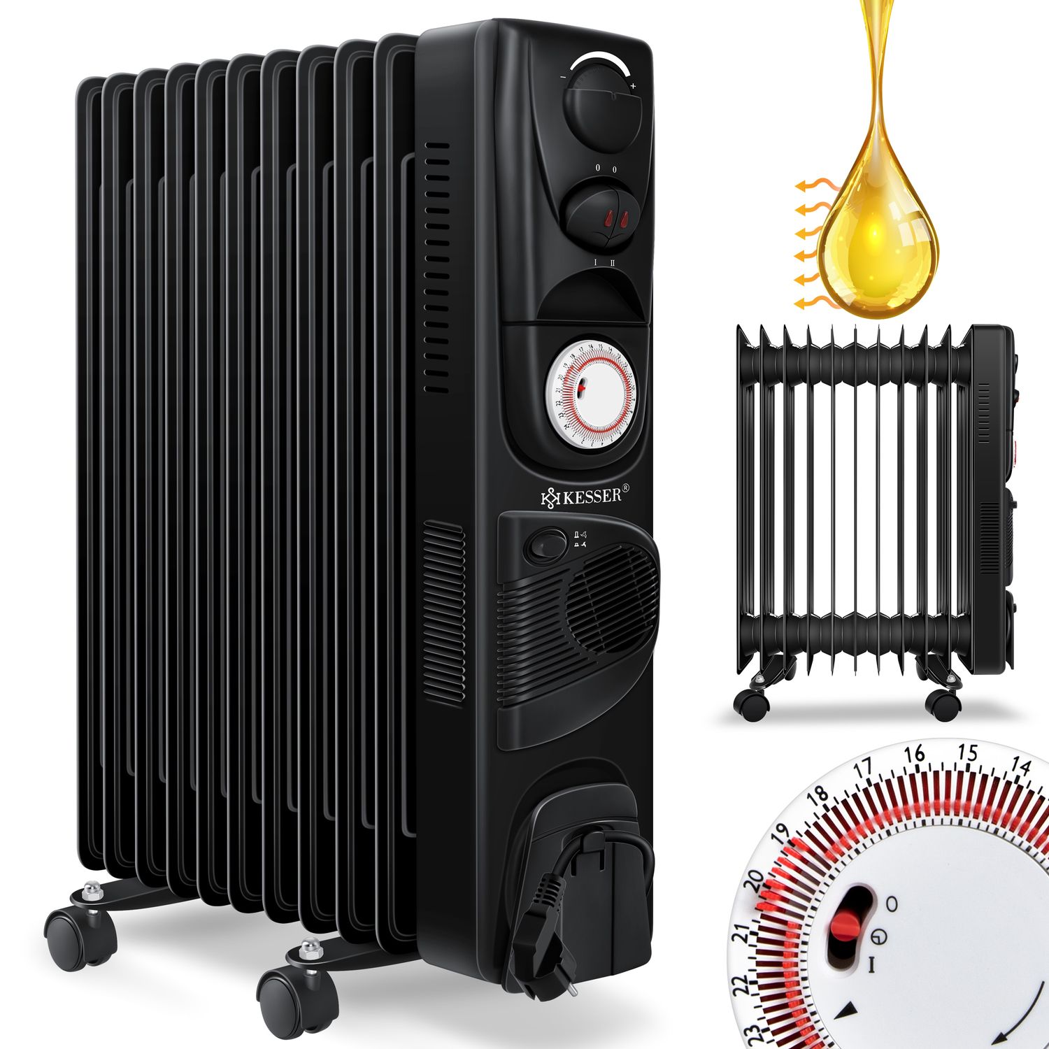 KESSER® Ölradiator - Elektrische Heizung 2500W Öl Radiator ...